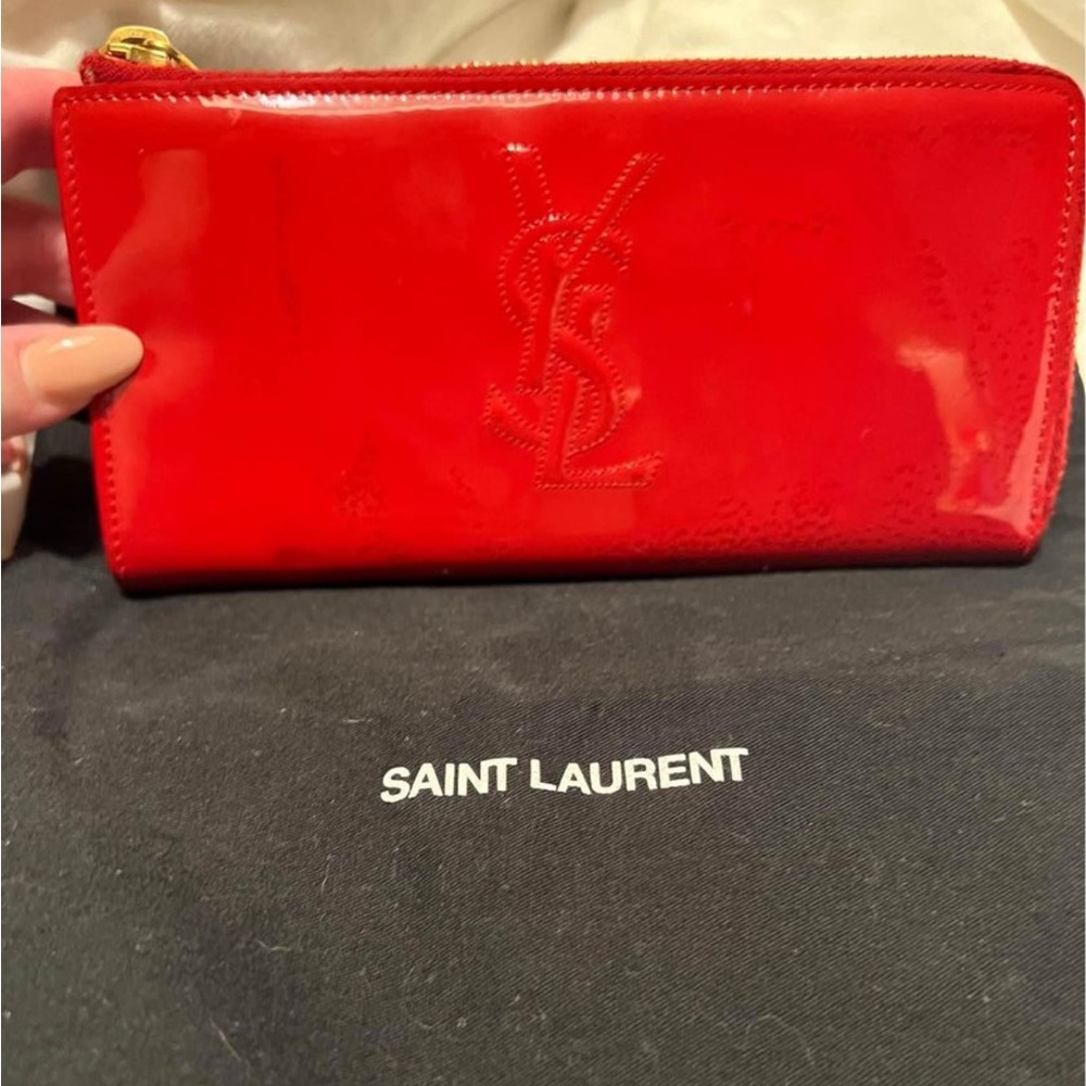 Ysl Red Patent Leather Zippy Wallet - Gem